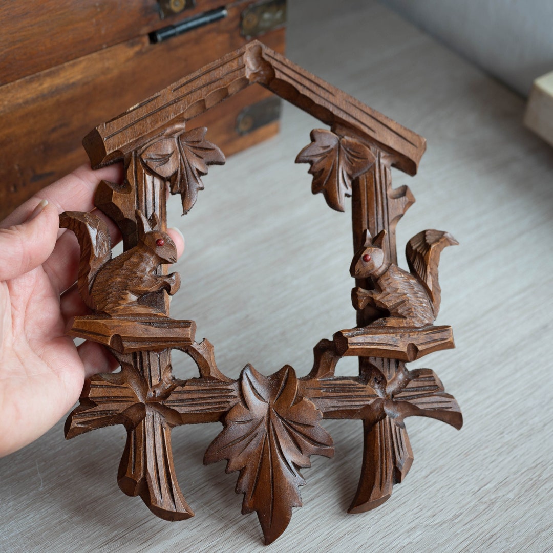 Black Forest Frame Carved Wood Frame With Leaves and Squirrels Folk Art ...