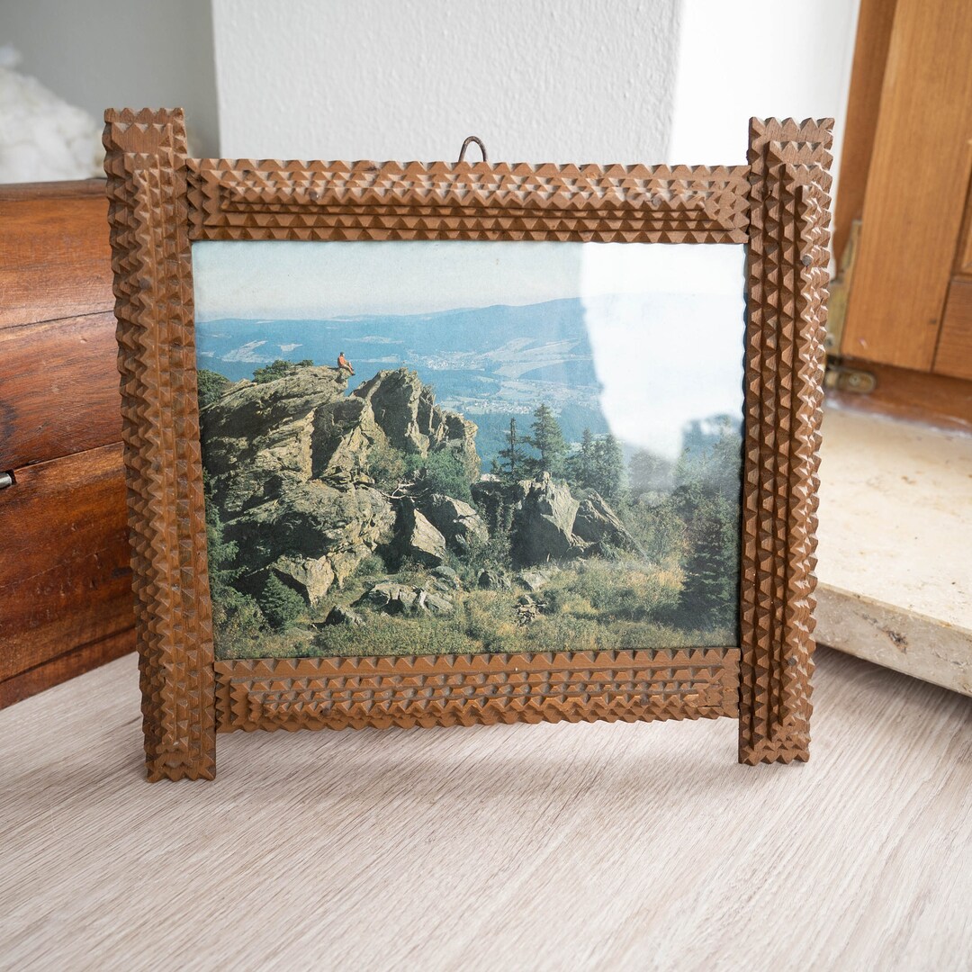 Tramp Art Frame Layered Wood Wall Frame Antique Hand Carved - Etsy