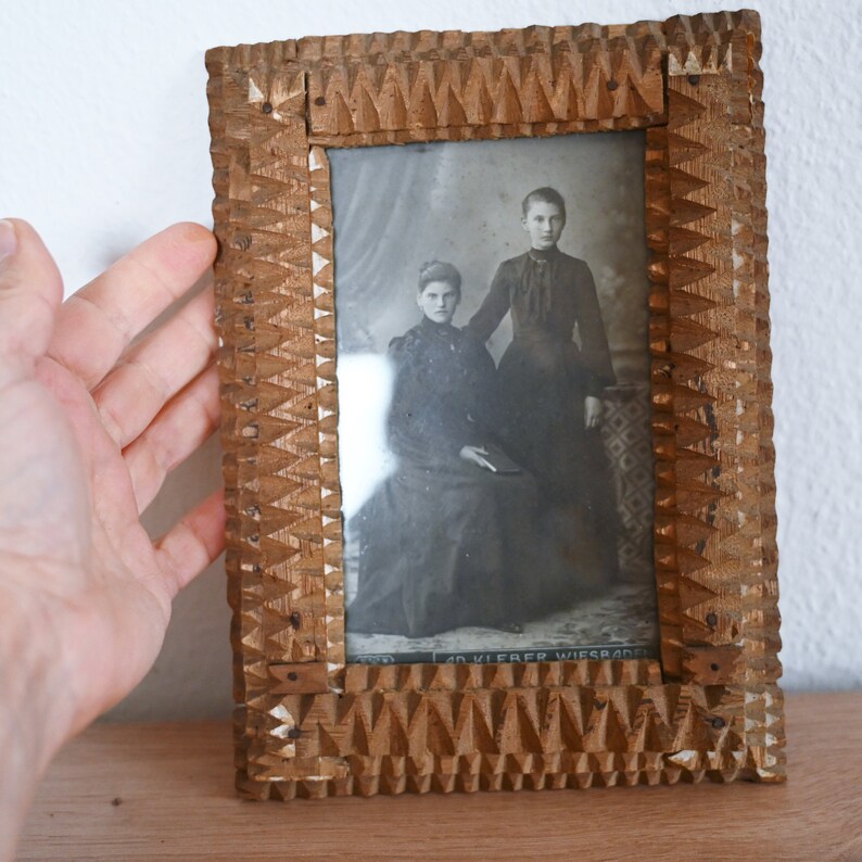 Victorian Portrait Framed Tramp Art Frame Antique Carved Wood - Etsy