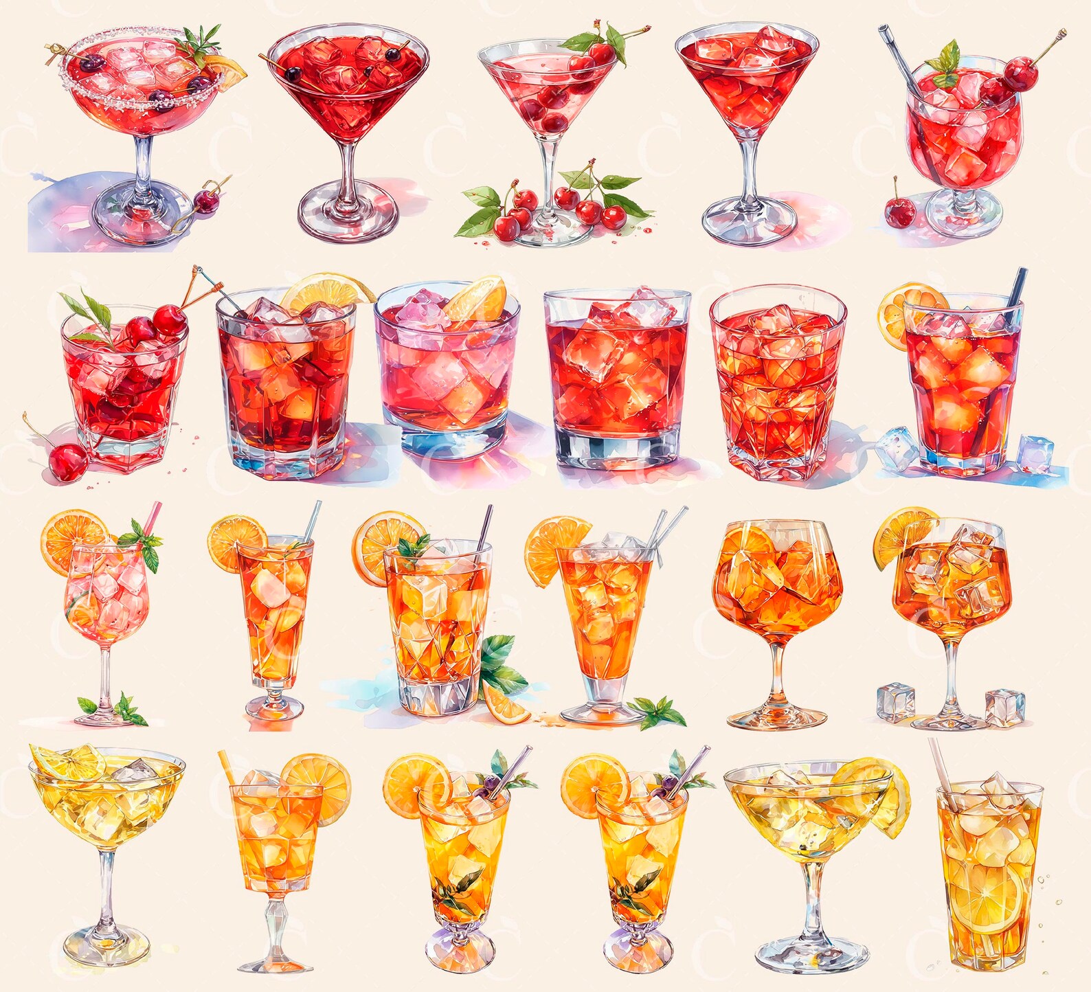 Watercolor Cocktail Clipart, Watercolor Signature Drink Menu, Printable ...