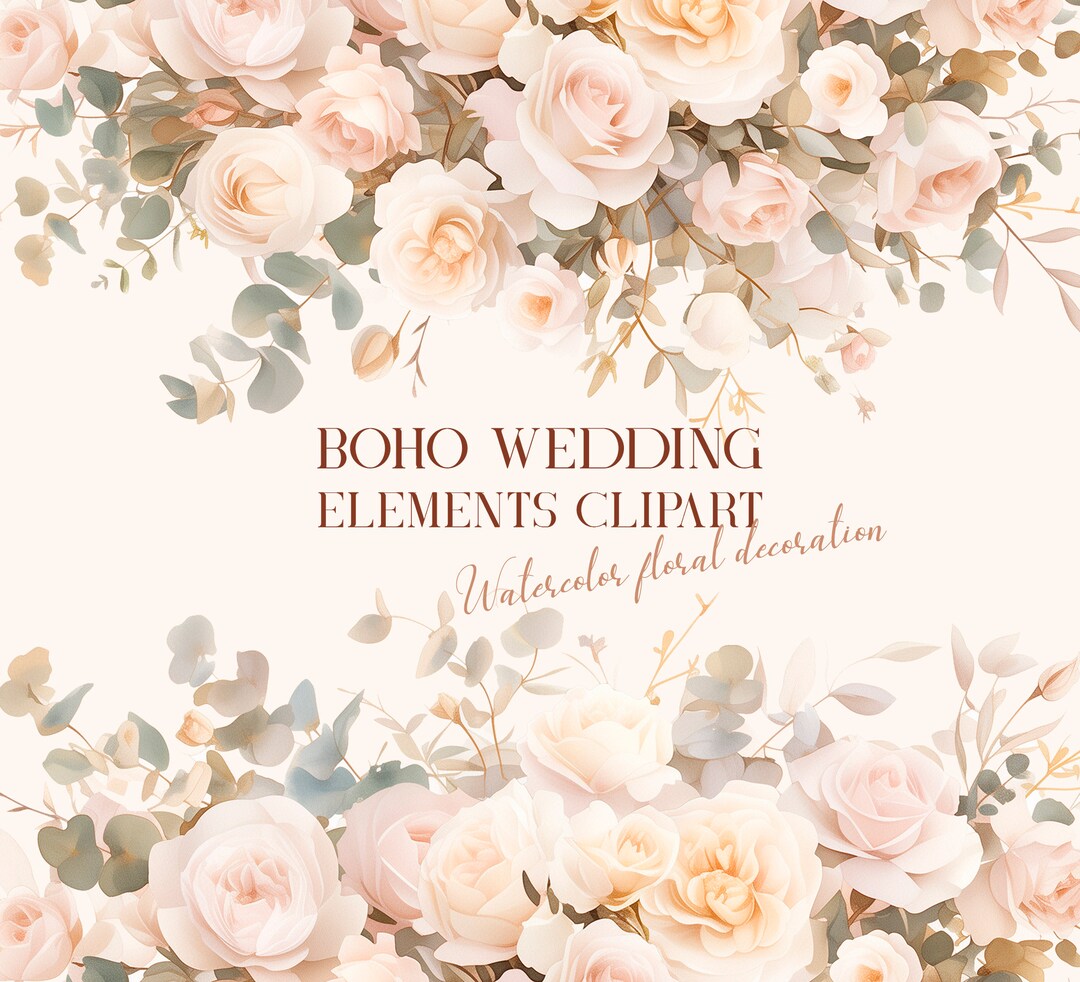 Watercolor Boho Flowers Clipart, Wedding Invitation Clipart, Boho ...