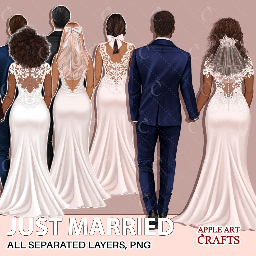 Wedding Clipart, Custom Bride and Bridesmaid Clipart Bundle,wedding ...