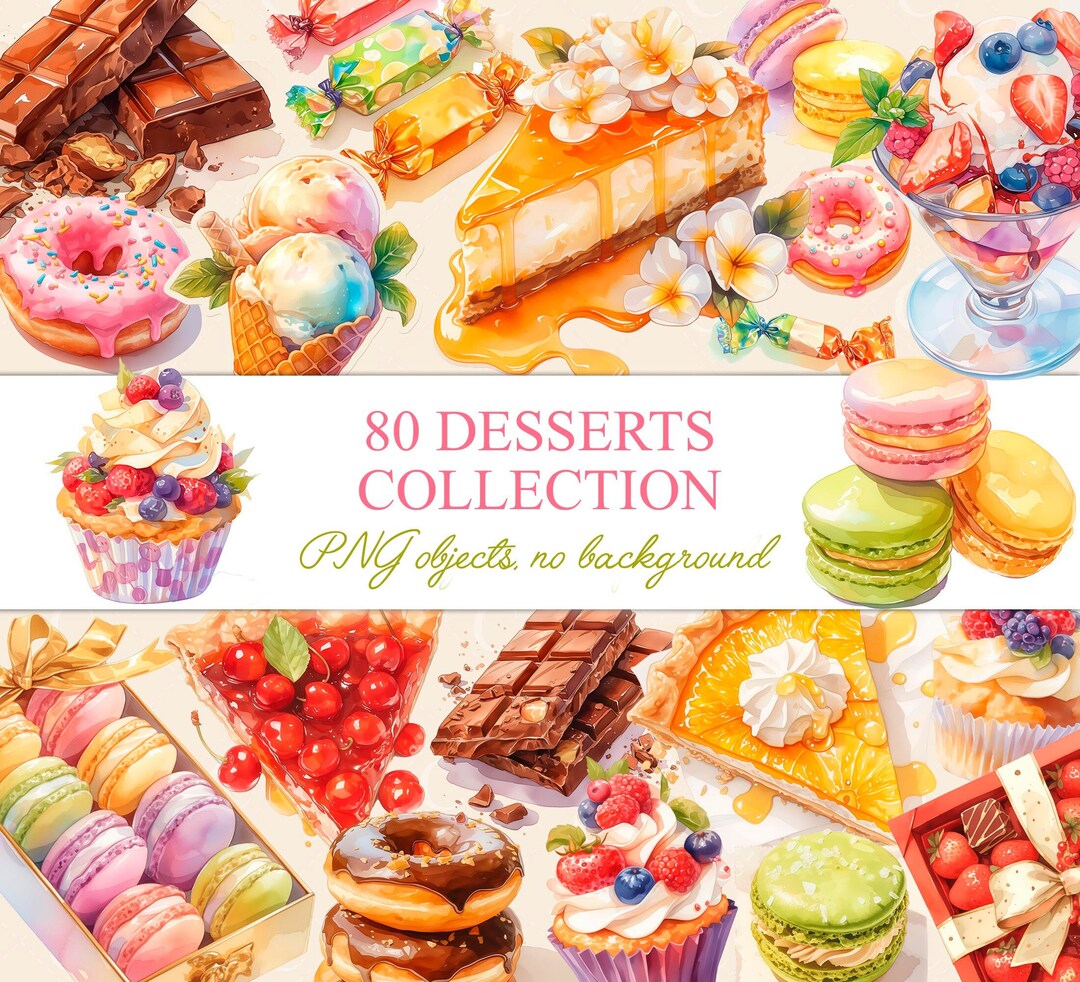 Watercolor Desserts Clipart, Sweets, Ice Cream, Bakery Clipart, Cupcake ...
