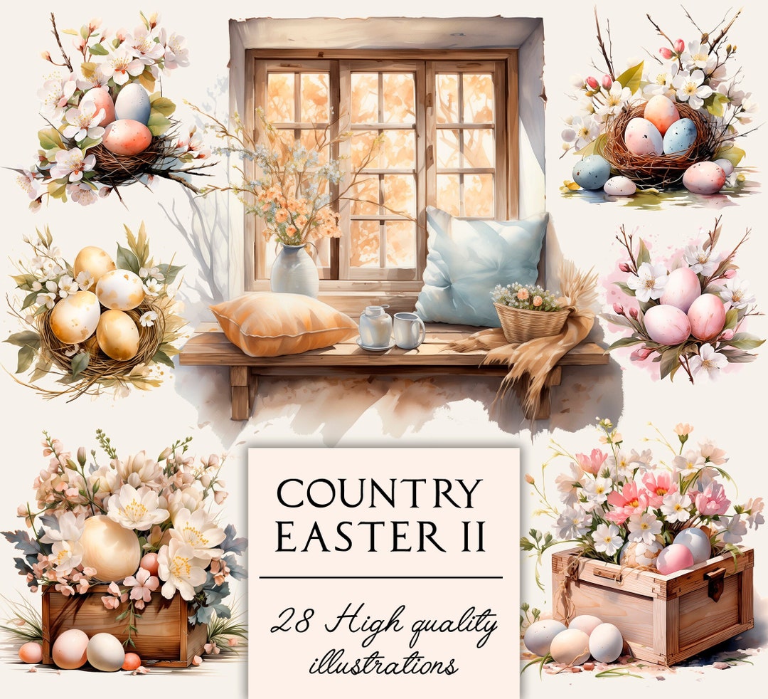 Watercolor Rustic Easter Clipart, Easter Eggs Clipart, Spring Clipart ...