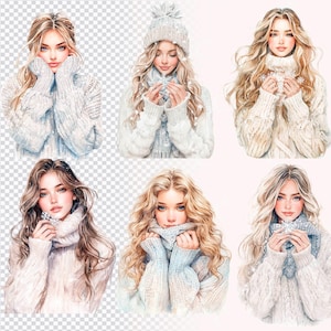 Cozy Winter Clipart, Watercolor Neutral Winter Bundle, Winter Cabin ...