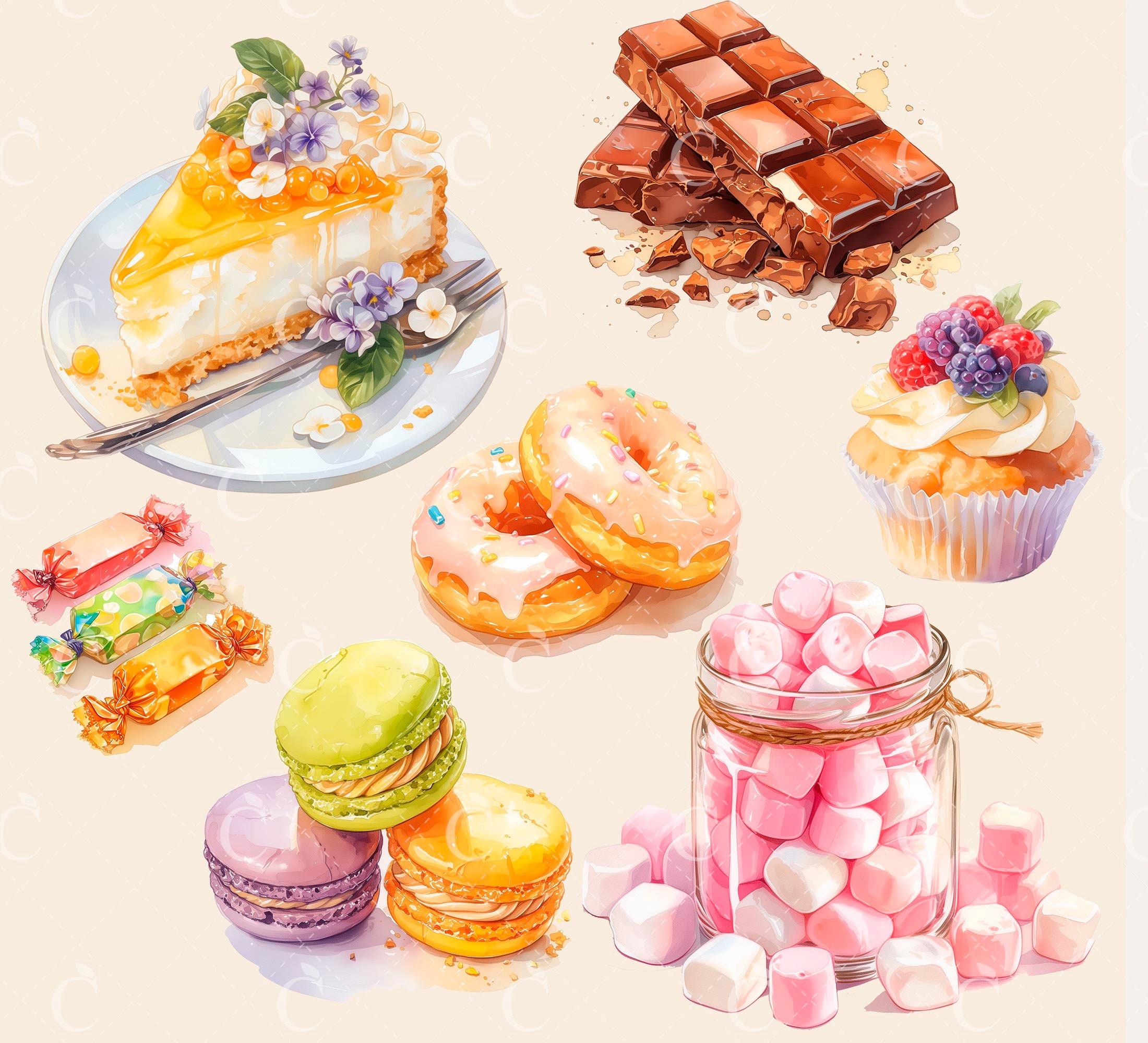 Watercolor Desserts Clipart, Bakery Sweets PNG (digital Download) - Etsy