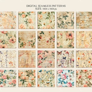 Vintage Floral Paper Seamless Pattern Watercolor Wildflowers Printable ...