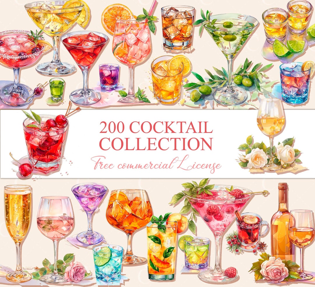 Watercolor Cocktail Clipart, Watercolor Signature Drink Menu, Printable ...