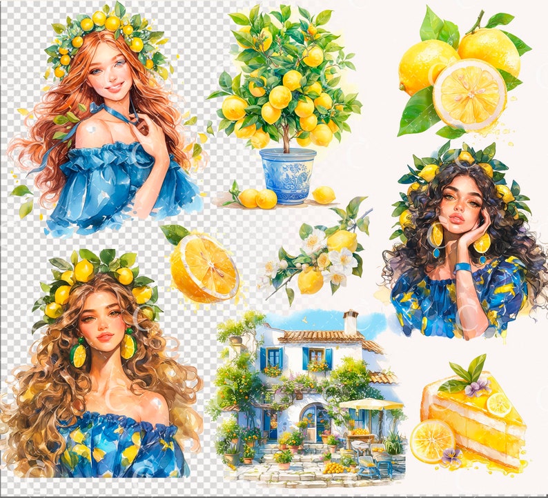 Watercolor Lemon Clipart, Mediterranean Tile Seamless Pattern,summer ...