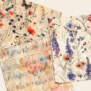 Vintage Floral Paper Seamless Pattern Watercolor Wildflowers Printable ...