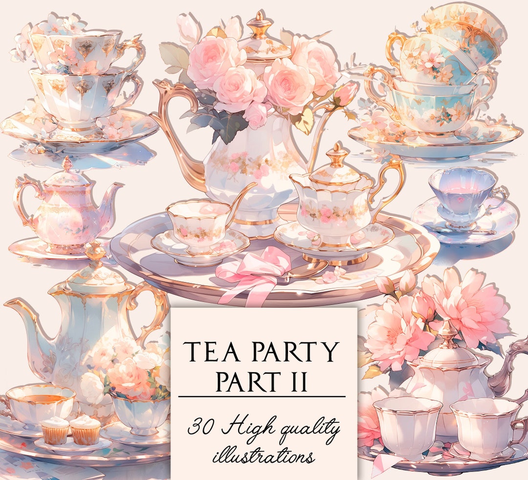 Watercolor PNG Tea Party Clipart, Pastel Tea Clipart, Flower Teacup Png ...