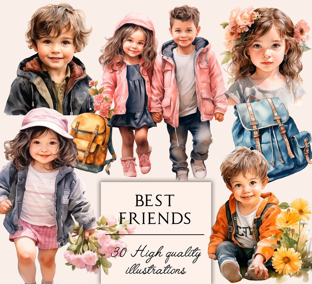 Watercolor PNG Kids Clipart, Cute Little Girl and Boy, Childrens Png ...