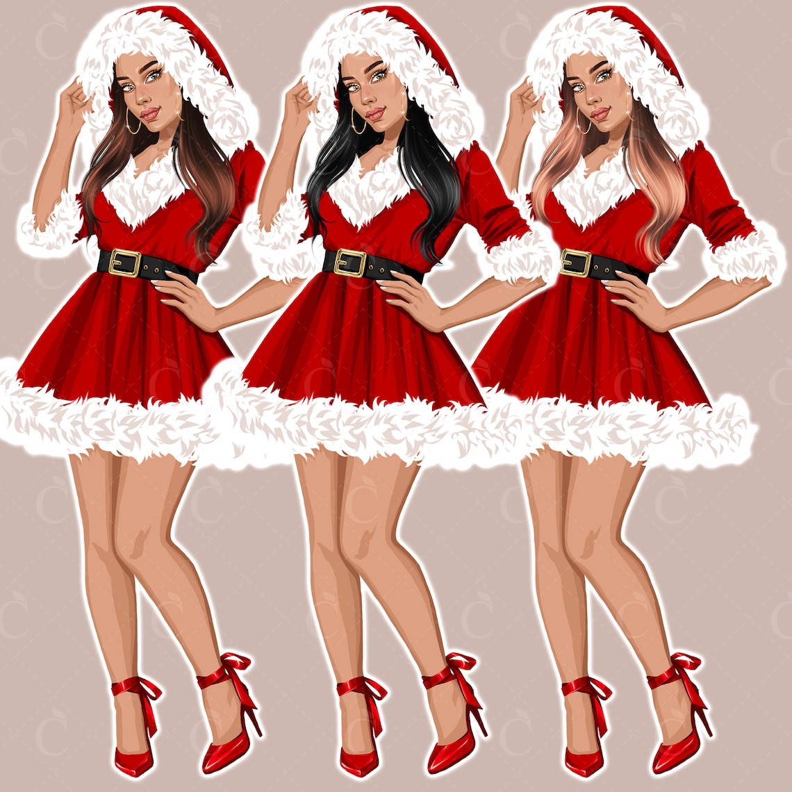 Christmas Girl Clipart Fashion Illustration Girl Clipart - Etsy