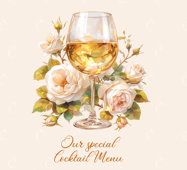 Watercolor Cocktail Clipart, Watercolor Signature Drink Menu, Printable ...