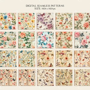 Vintage Floral Paper Seamless Pattern Watercolor Wildflowers Printable ...