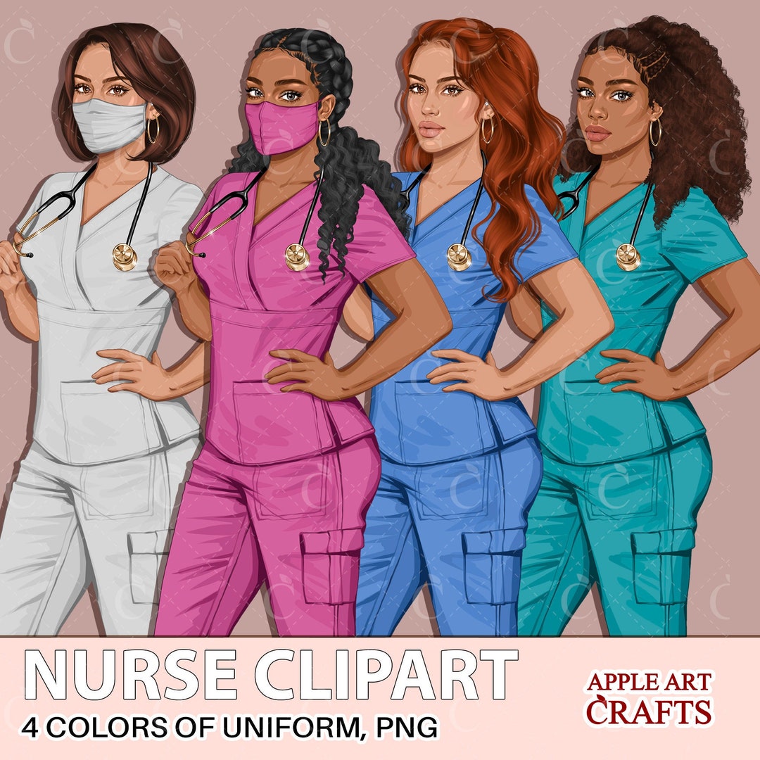 Nurse Clipart PNG, Medical Scrubs Fashion Clipart, African American ...