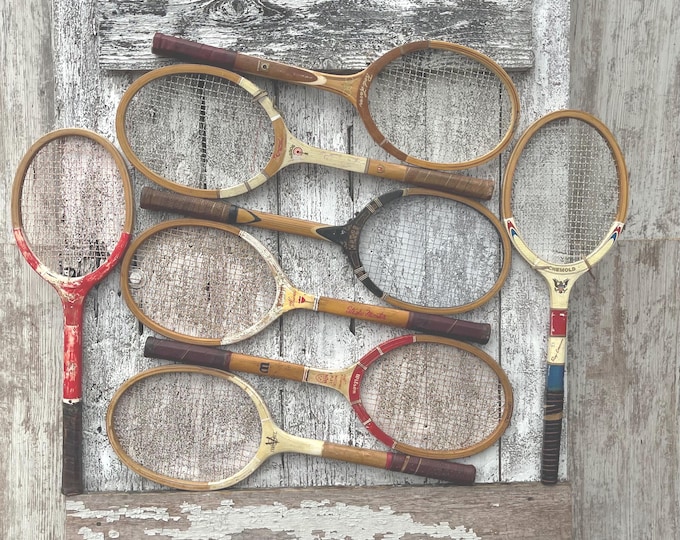 Vintage Wooden Tennis Racket Photo Display | Repurposed Racket Wall Art ...