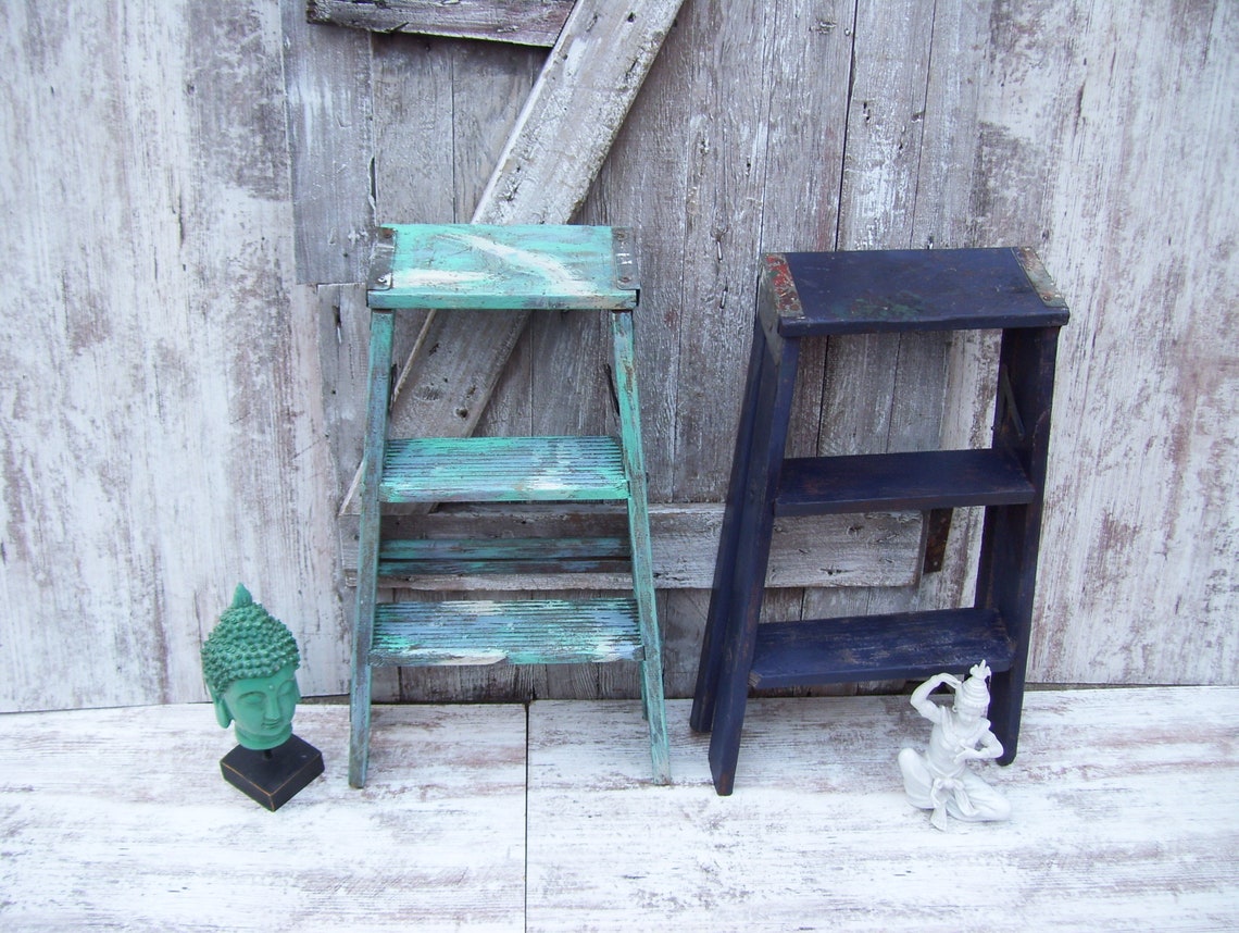 Painted Two Step Ladder Rustic Wooden Ladder Shabby Chic Navy - Etsy