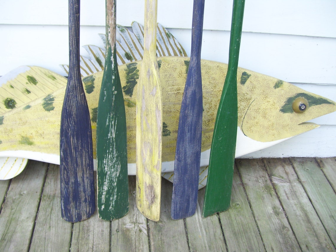 Vintage 71" Painted Wood Boat Oars Wooden Paddles OR 78" Wooden Oar ...