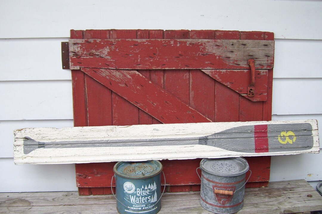 Painted Wood Canoe Paddle Barn Wood Wall Hanging Feather Brand - Etsy