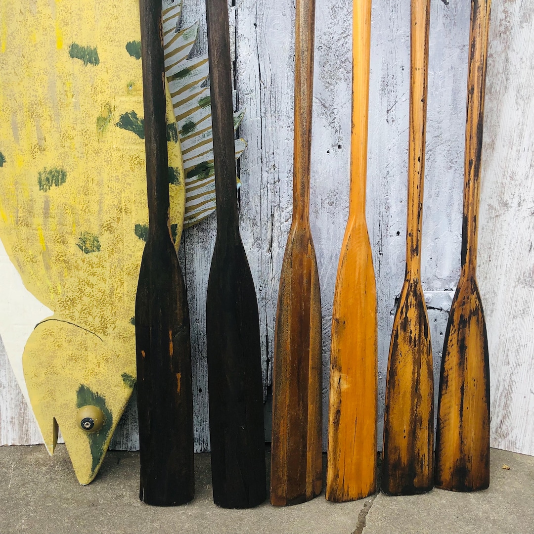 2 Vintage 65" Stained Feather Brand Wood Boat Oars or 78" Honey Rustic ...