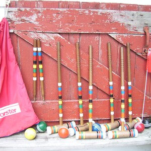 6 Player Forster Croquet Set Rainbow Mallets Wood Balls Red Duffel Bag ...