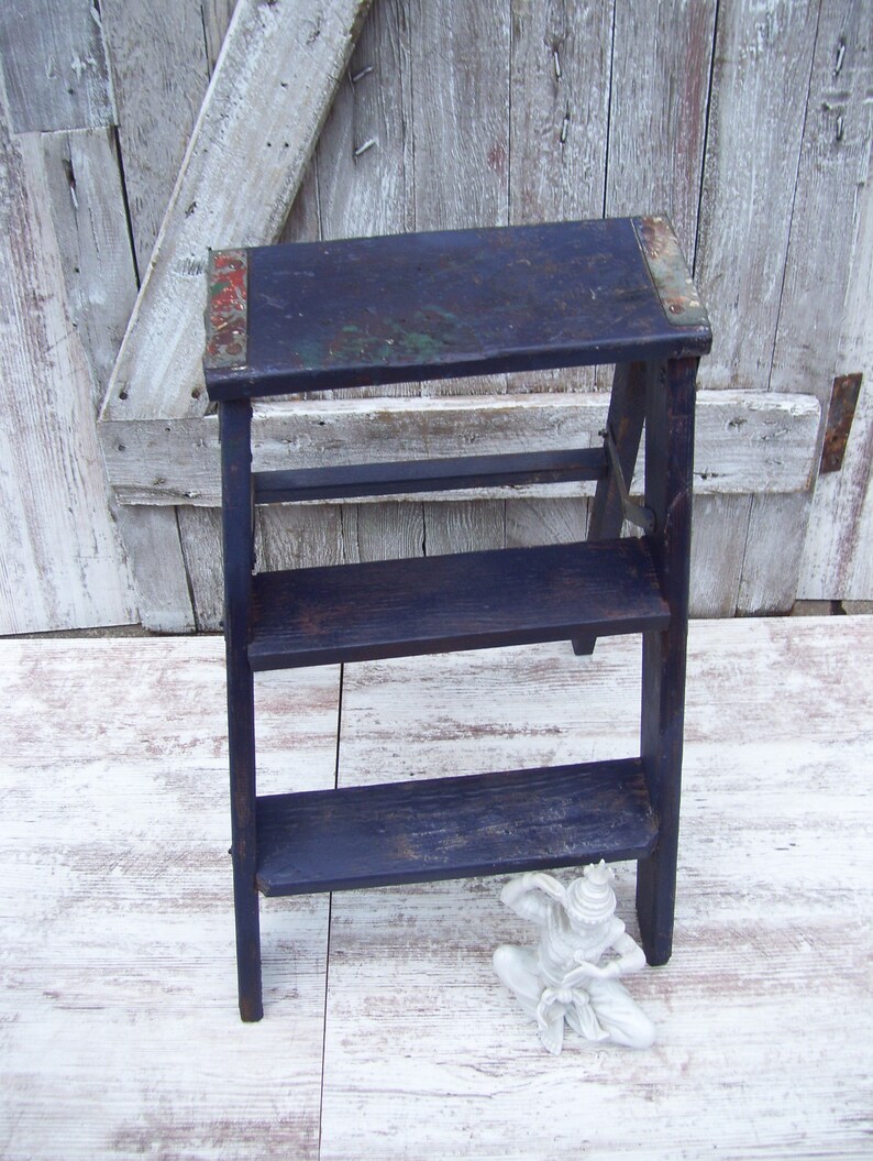 Painted Two Step Ladder Rustic Wooden Ladder Shabby Chic Navy - Etsy