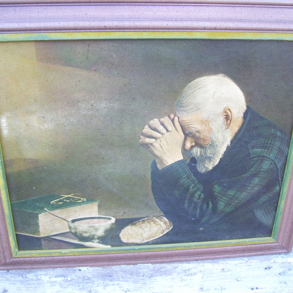 Picture Old Man Praying at Table - Etsy
