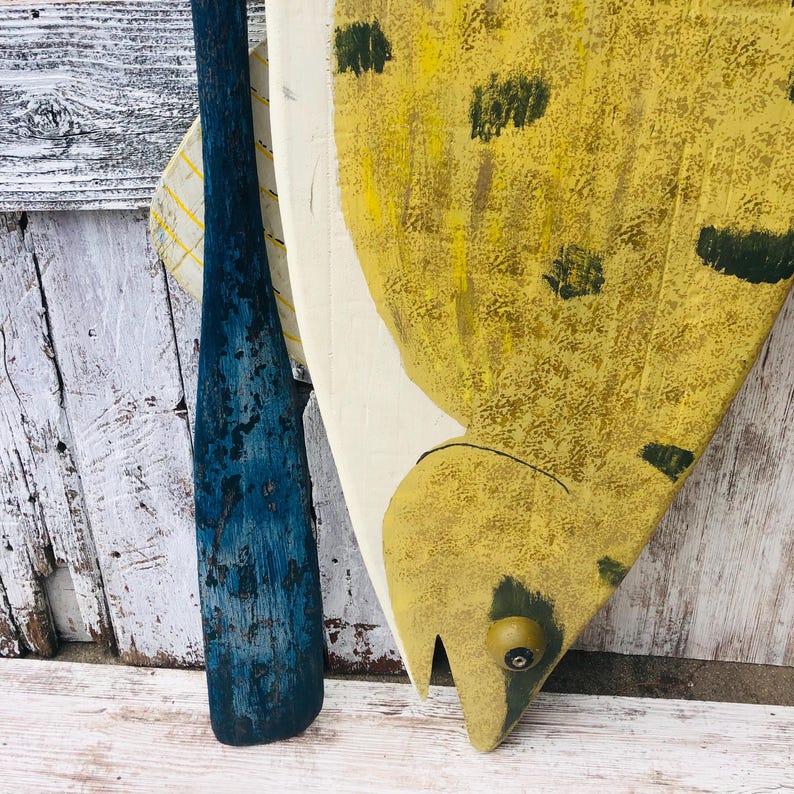 Vintage 66" Wood Boat Oar Red Painted Paddles Wynn Locks 77" Sage Olive ...
