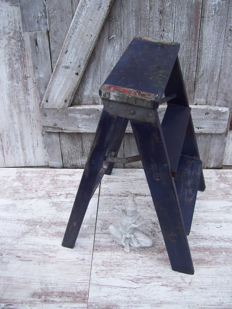 Painted Two Step Ladder Rustic Wooden Ladder Shabby Chic Navy - Etsy