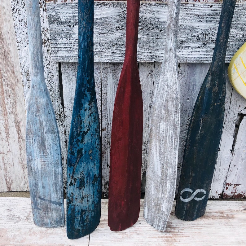 Vintage 66" Wood Boat Oar Red Painted Paddles Wynn Locks 77" Sage Olive ...