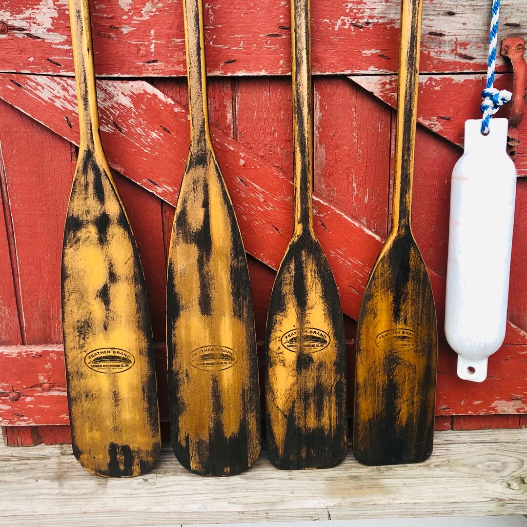 2 Wood Canoe Paddles Feather Brand Pair Wood Boat Oars Rustic Cabin ...