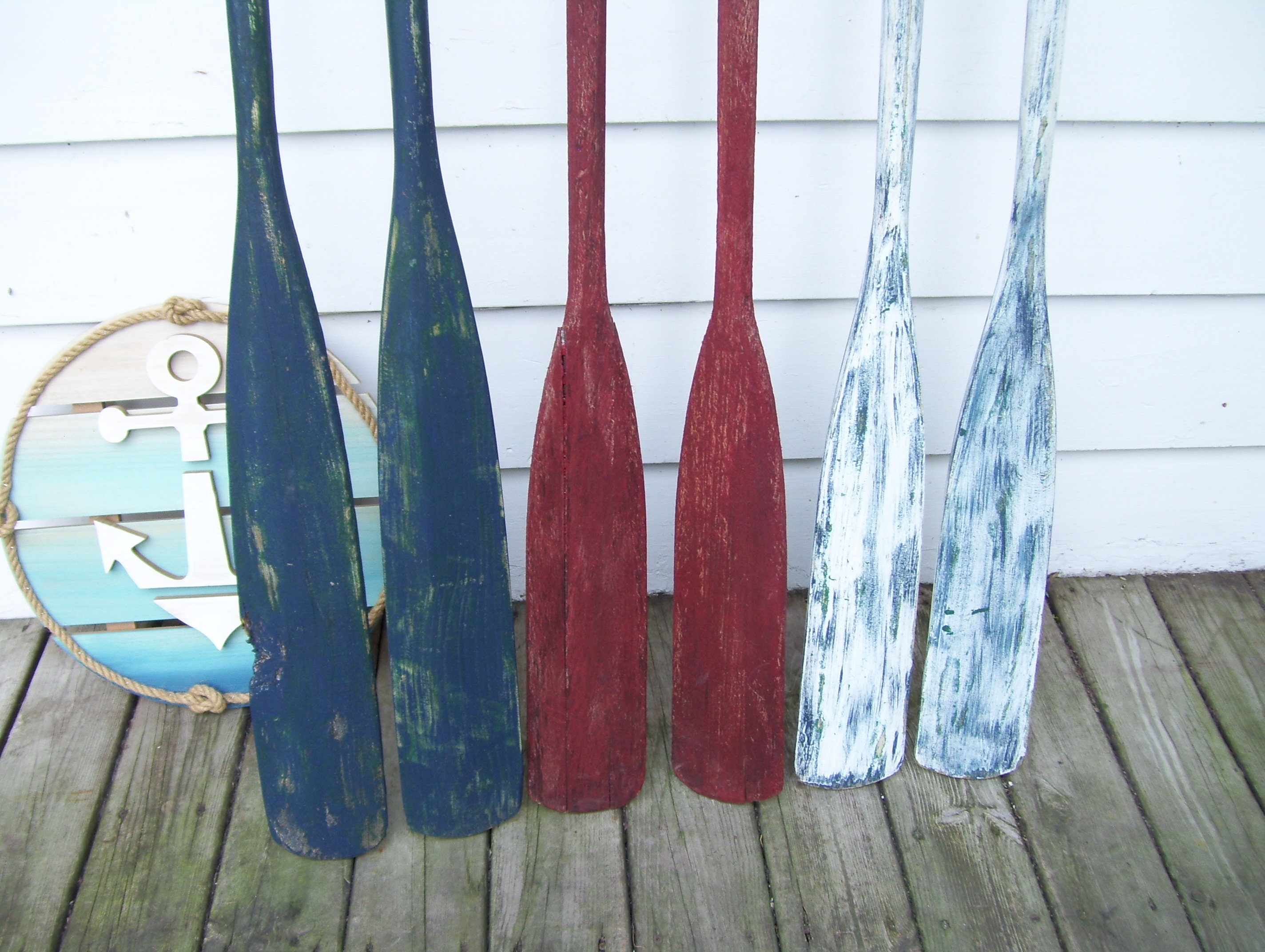 2 Vintage 78" Wood Boat Oars Wooden Paddles OR 72" Wooden Oar Beach ...