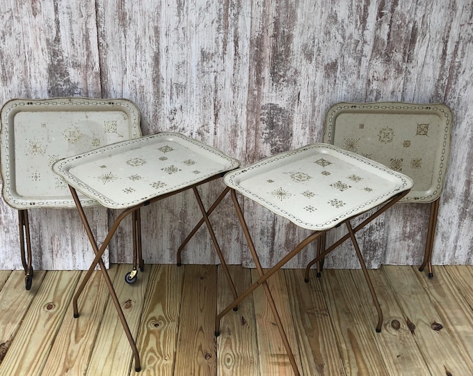 4 Crestline Metal TV Trays Atomic Mid Century Modern Folding Tables ...