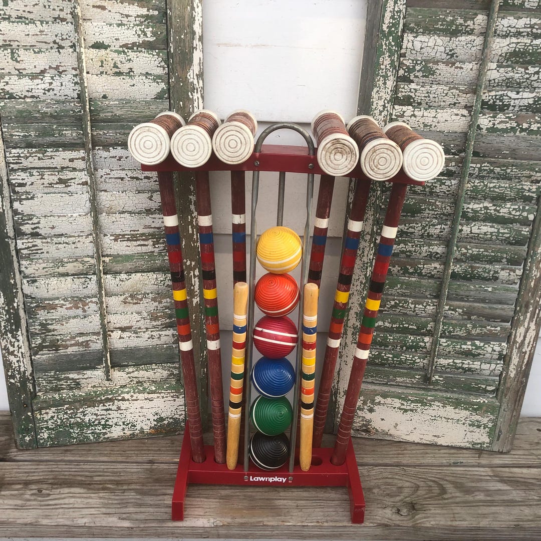 6 Player Croquet Set Red Plastic Stand Southbend Lawnplay Striped ...