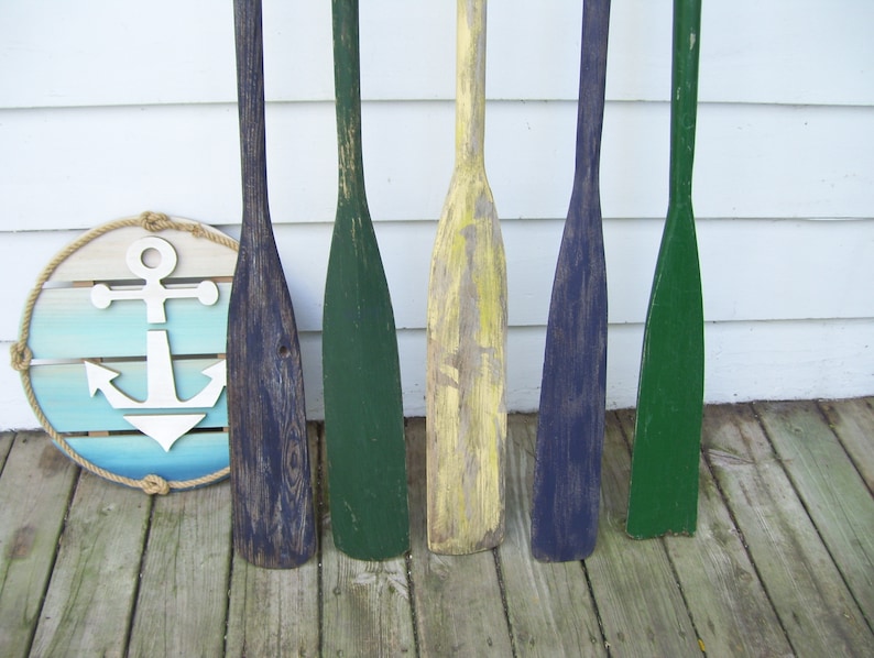 Vintage 71" Painted Wood Boat Oars Wooden Paddles OR 78" Wooden Oar ...