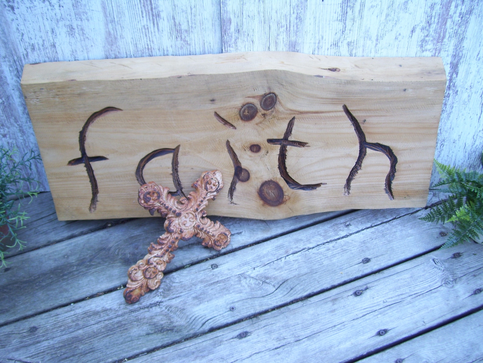 Faith Sign Inspirational Solid Wood Plank Wording Religious Spiritual ...