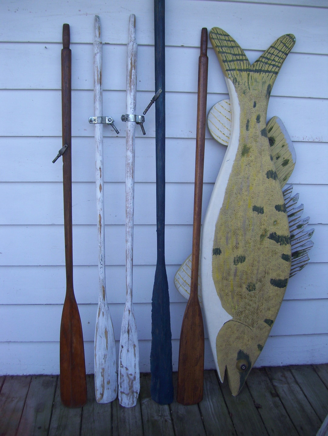 Vintage Wood Boat Oars 71 Stained or White Painted Boat Paddles Navy 83 ...