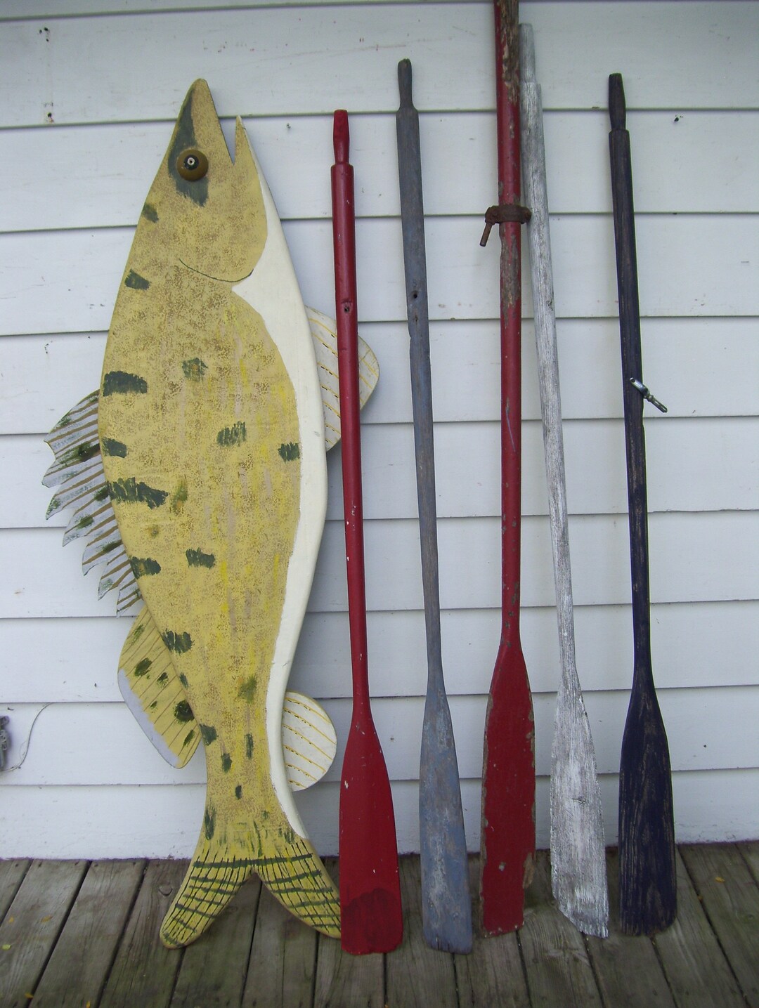Vintage 71" Painted Wood Boat Oars Wooden Paddles OR 82" Wooden Oar ...