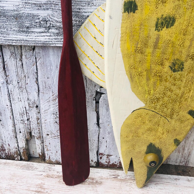 Vintage 66" Wood Boat Oar Red Painted Paddles Wynn Locks 77" Sage Olive ...