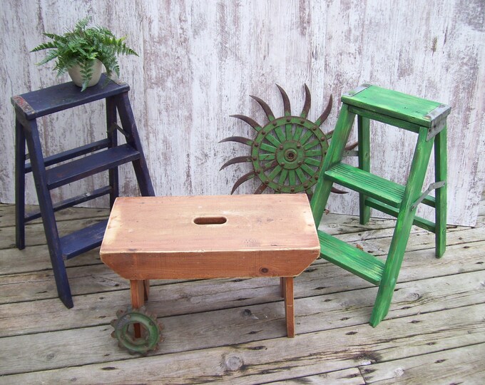 Painted Two Step Ladder Rustic Wooden Ladder Shabby Chic Navy Blue or ...