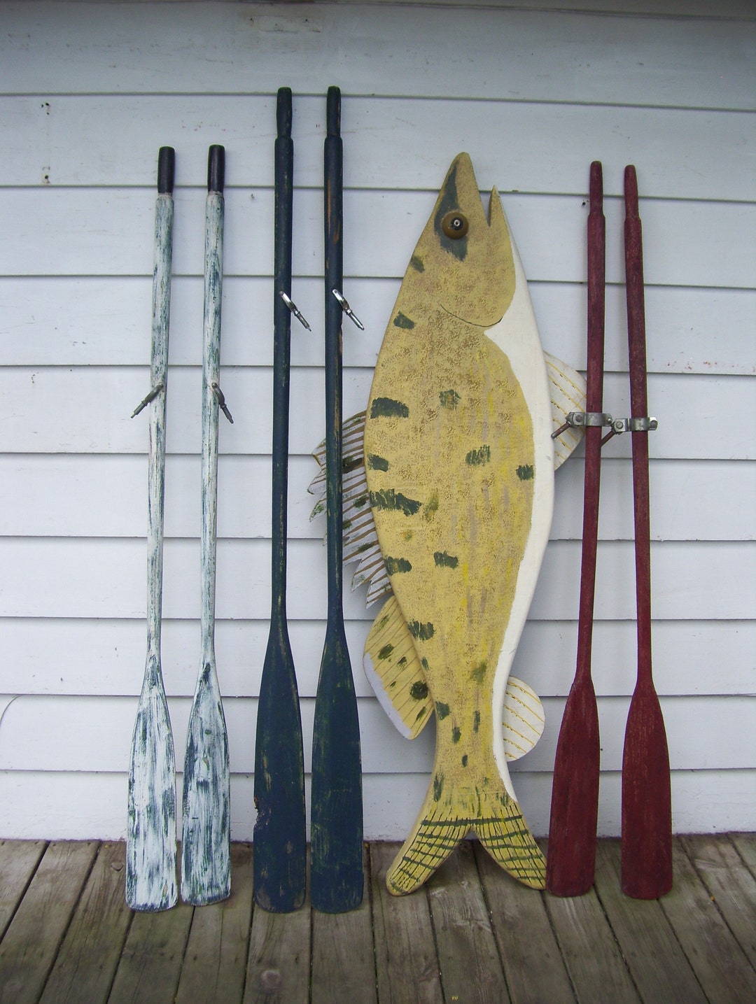 2 Vintage 78" Wood Boat Oars Wooden Paddles OR 72" Wooden Oar Beach ...