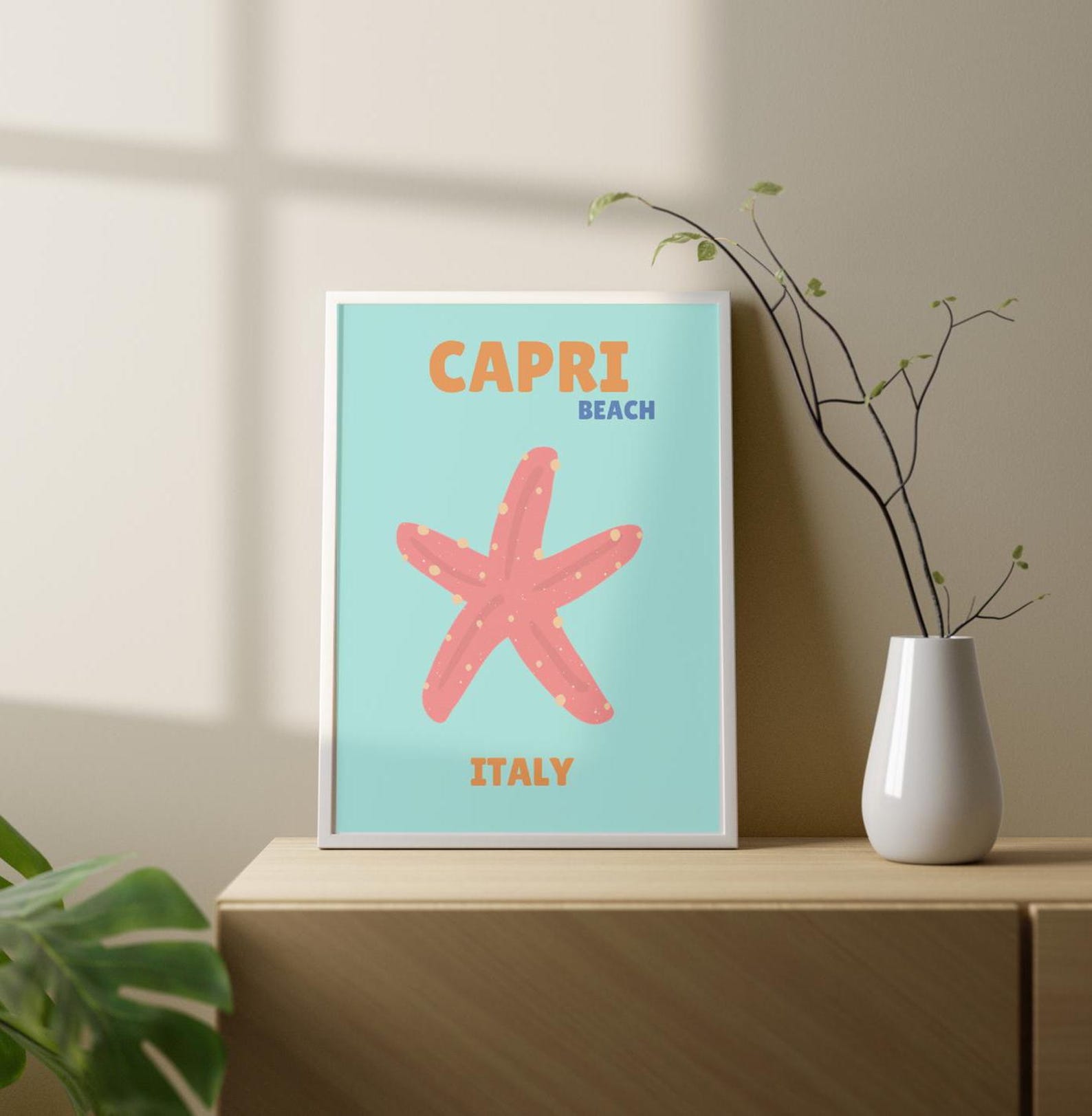 Whimsical Capri Starfish Art Cute Watercolor Illustration Digital Italy ...