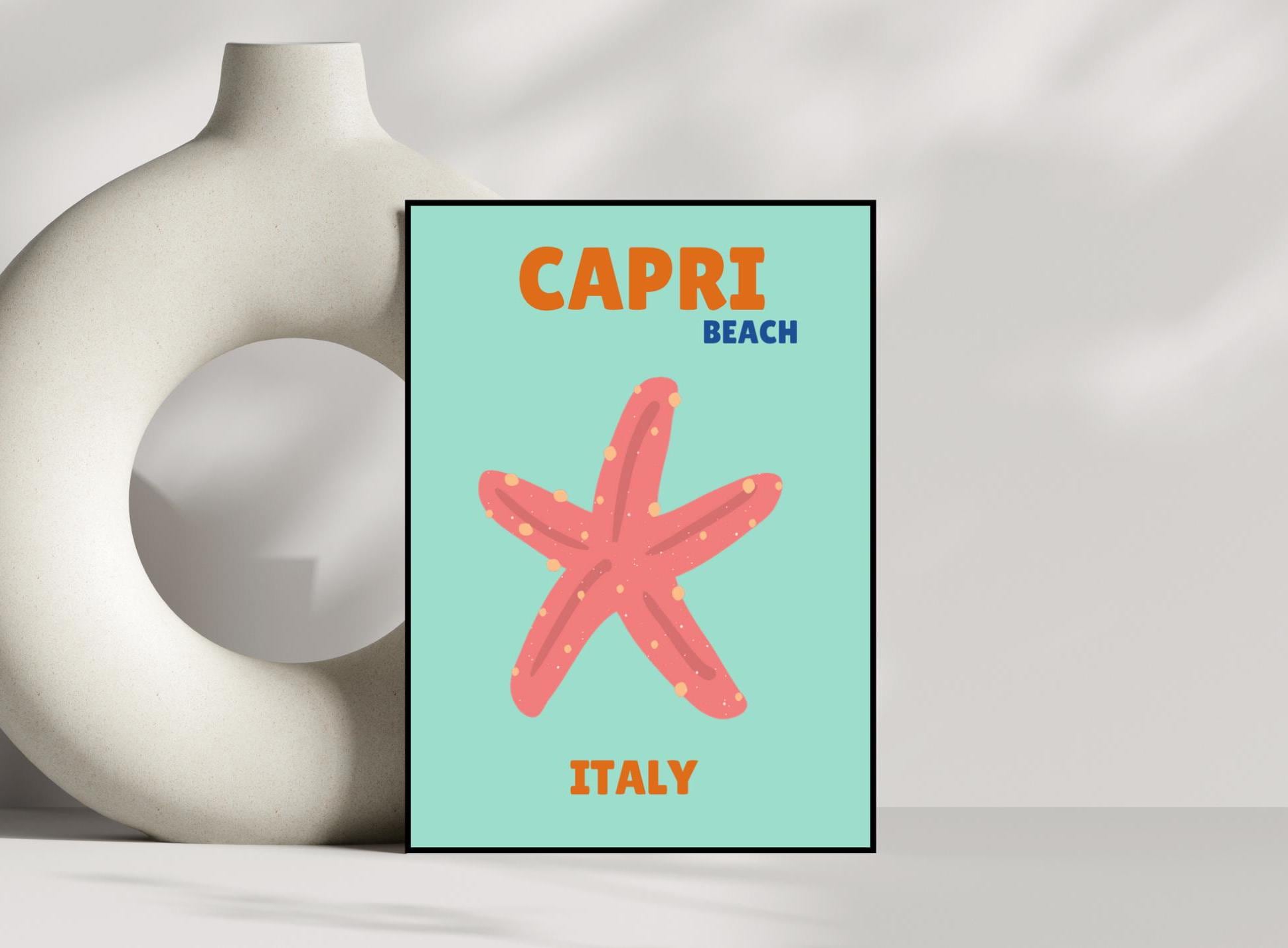 Whimsical Capri Starfish Art Cute Watercolor Illustration Digital Italy ...