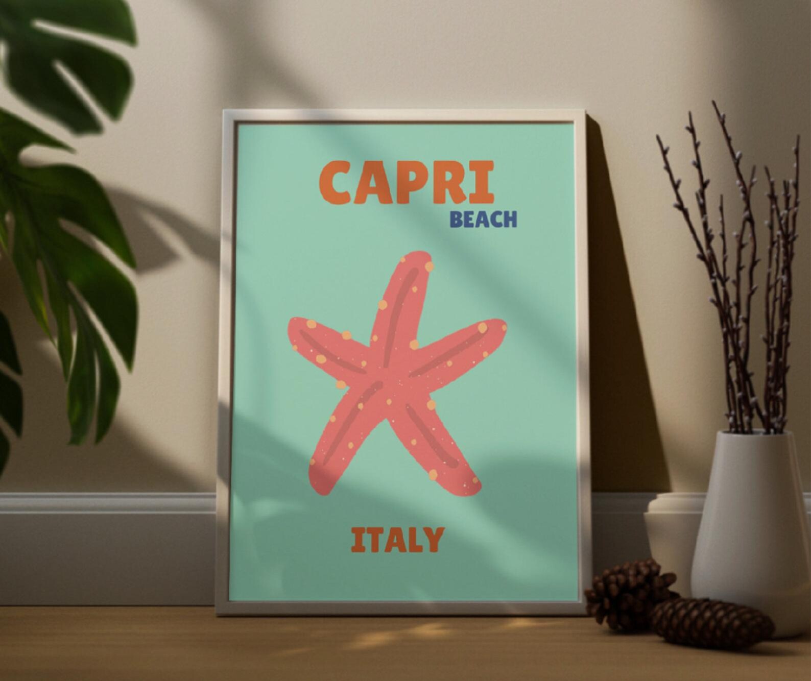 Whimsical Capri Starfish Art Cute Watercolor Illustration Digital Italy ...