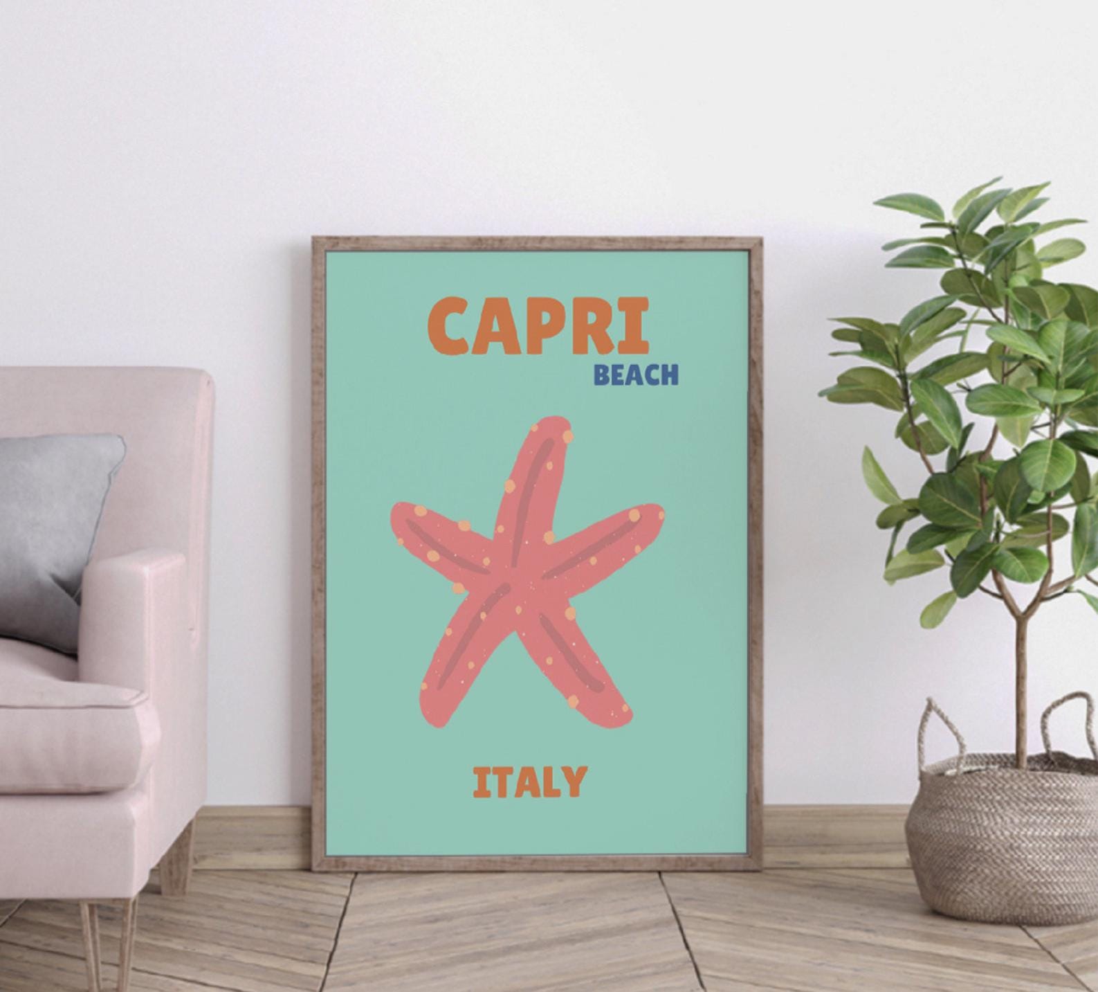 Whimsical Capri Starfish Art Cute Watercolor Illustration Digital Italy ...