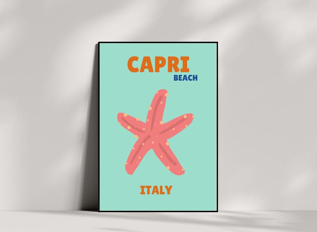 Whimsical Capri Starfish Art Cute Watercolor Illustration Digital Italy ...