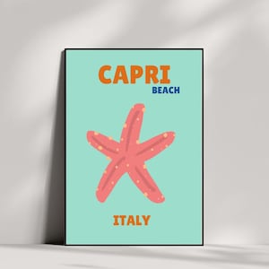 Whimsical Capri Starfish Art Cute Watercolor Illustration Digital Italy ...