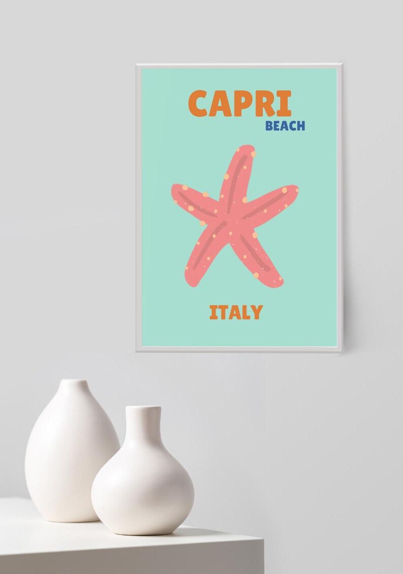 Whimsical Capri Starfish Art Cute Watercolor Illustration Digital Italy ...