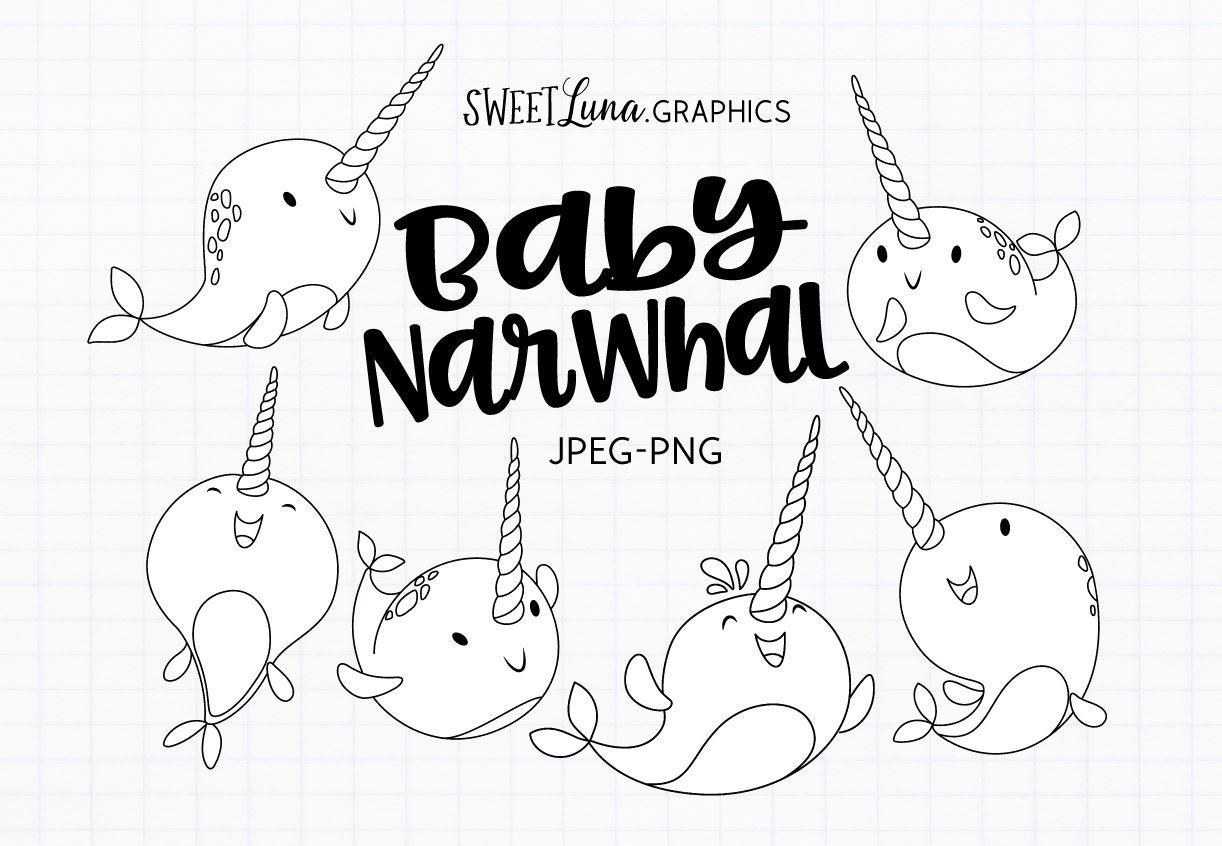 Narwhal Outlines Clipart COMMERCIAL Use Whale Clip Art - Etsy Australia